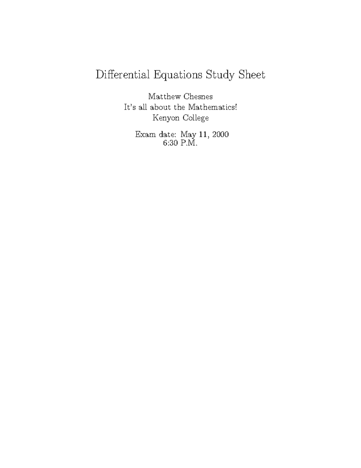 Differential Equations Final Exam Study Guide - Differential Equations ...