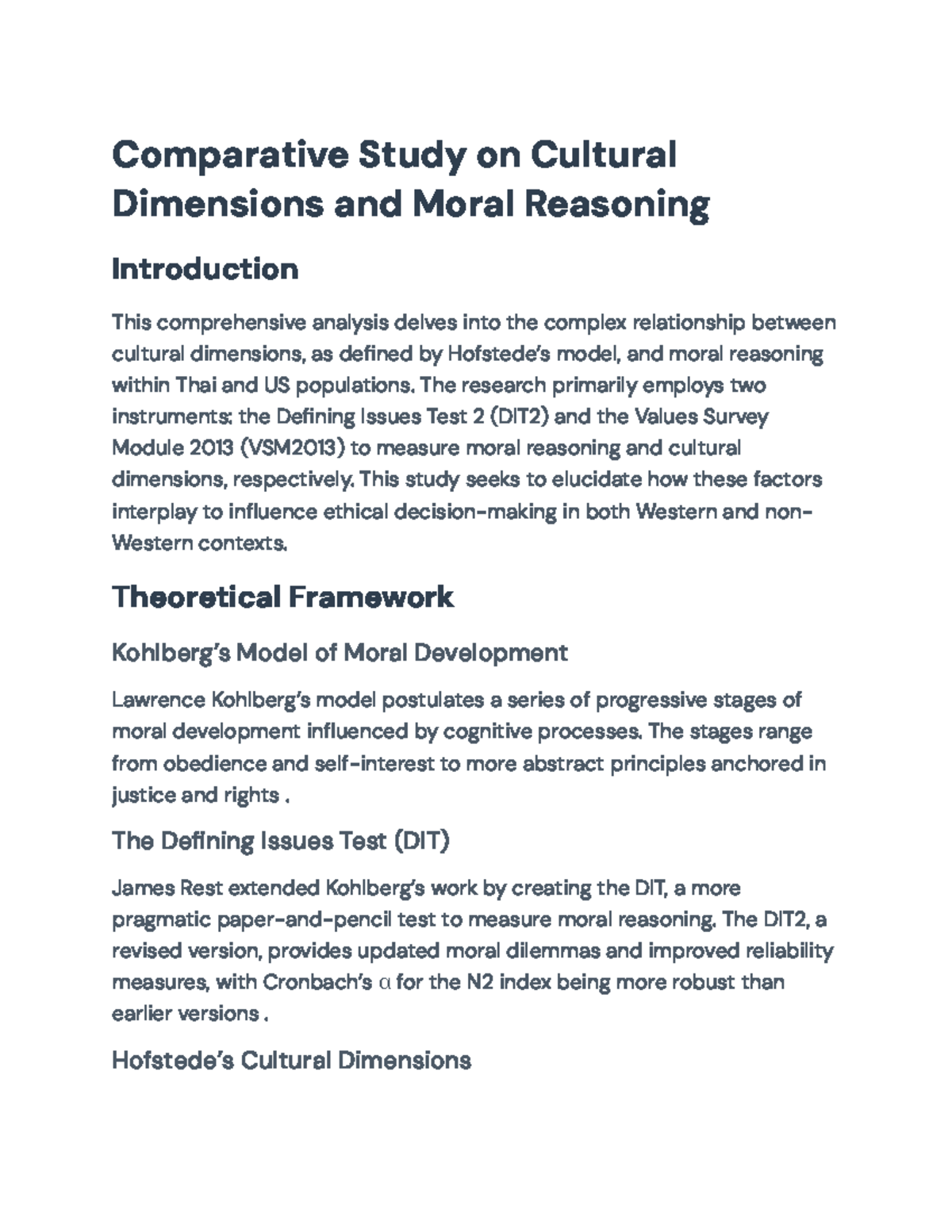 Comparative Study on Cultural Dimensions & Moral Reasoning (PSY301 ...