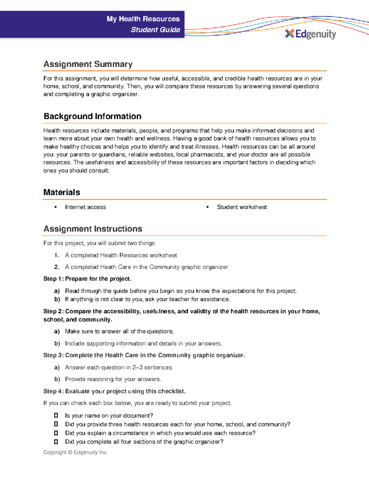 Health Resources Project Guide: Student Assignment Overview - Studocu