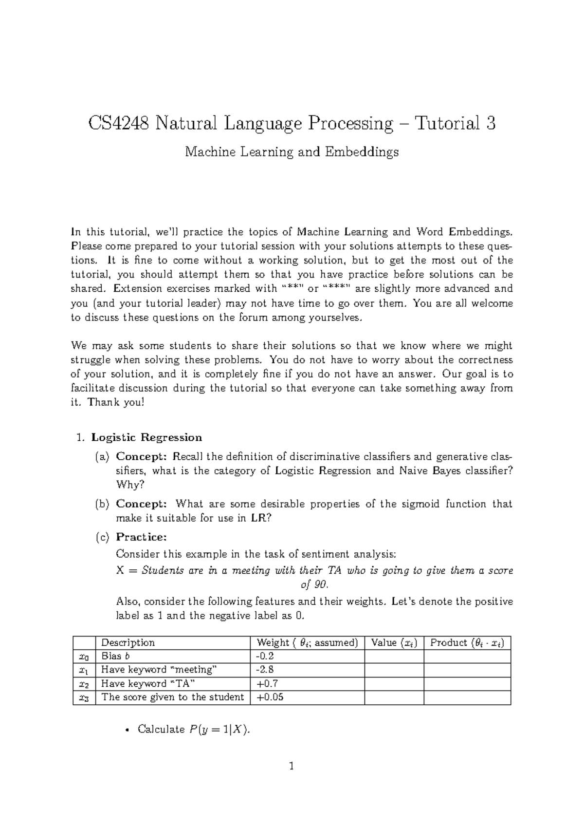Cs4248-tutorial 03-pre-2420 - CS4248 Natural Language Processing ...