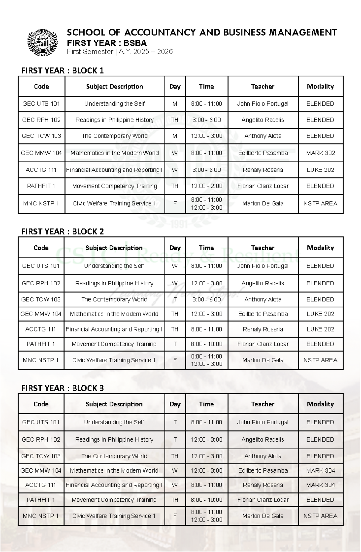 BSBA 1st Sem A.Y. 2025: Accountancy & Business Overview - Studocu