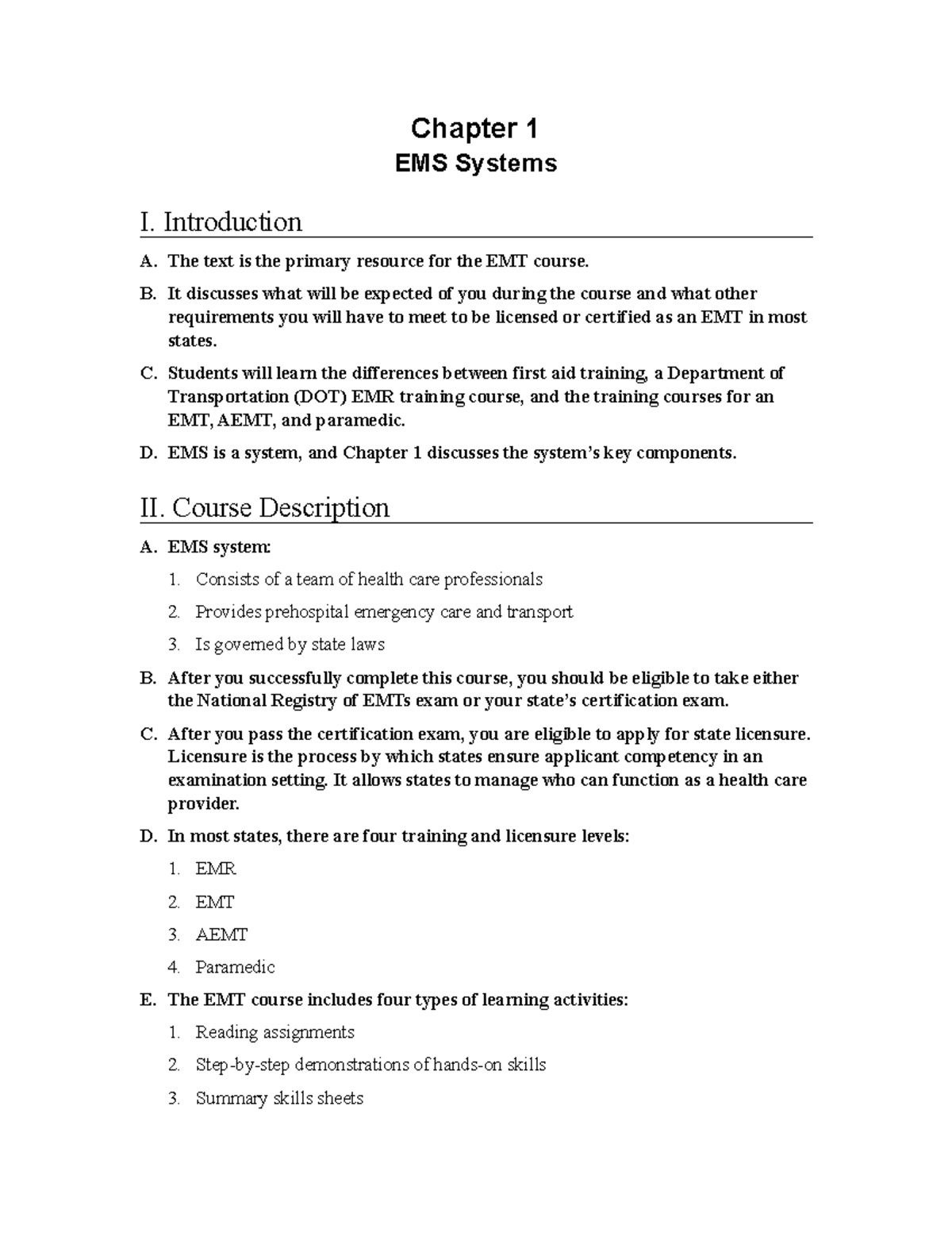 EMT 9781284243796 Chapter 1: Overview of EMS Systems and Training - Studocu