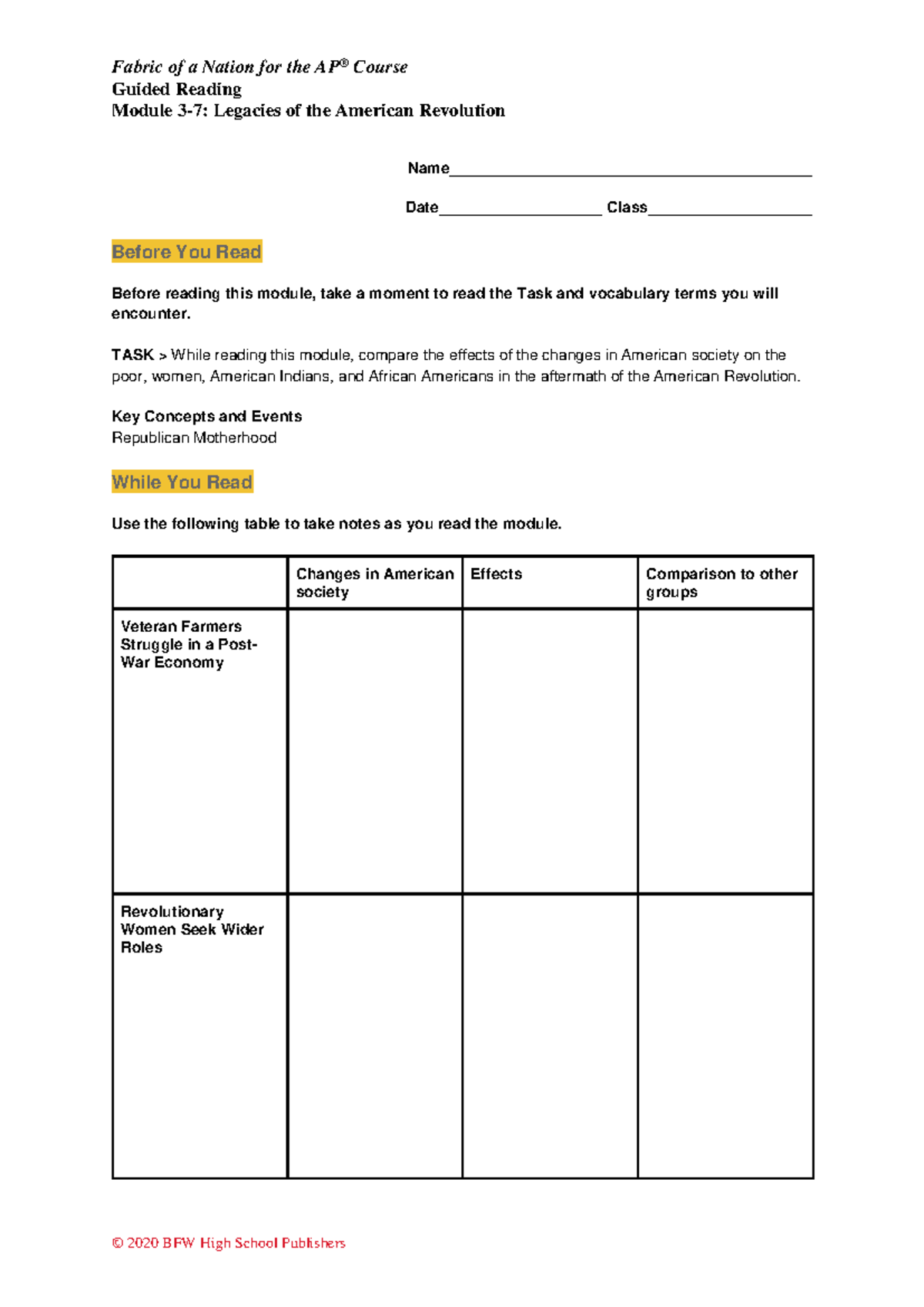 Guided Reading Module: Legacies of the American Revolution Notes - Studocu
