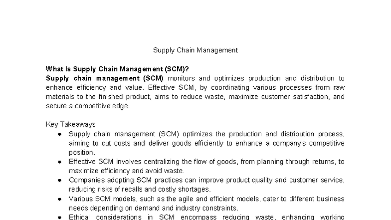 SCM 101: Understanding Supply Chain Management Fundamentals - Studocu