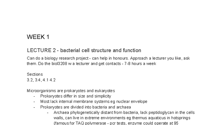 BIOL2142 WEEK 1 LECTURE 2: Bacterial Cell Structure & Function - Studocu