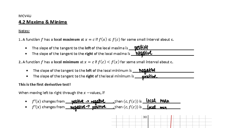 MCV4U Final Exam Notes: Maxima and Minima Concepts - Studocu