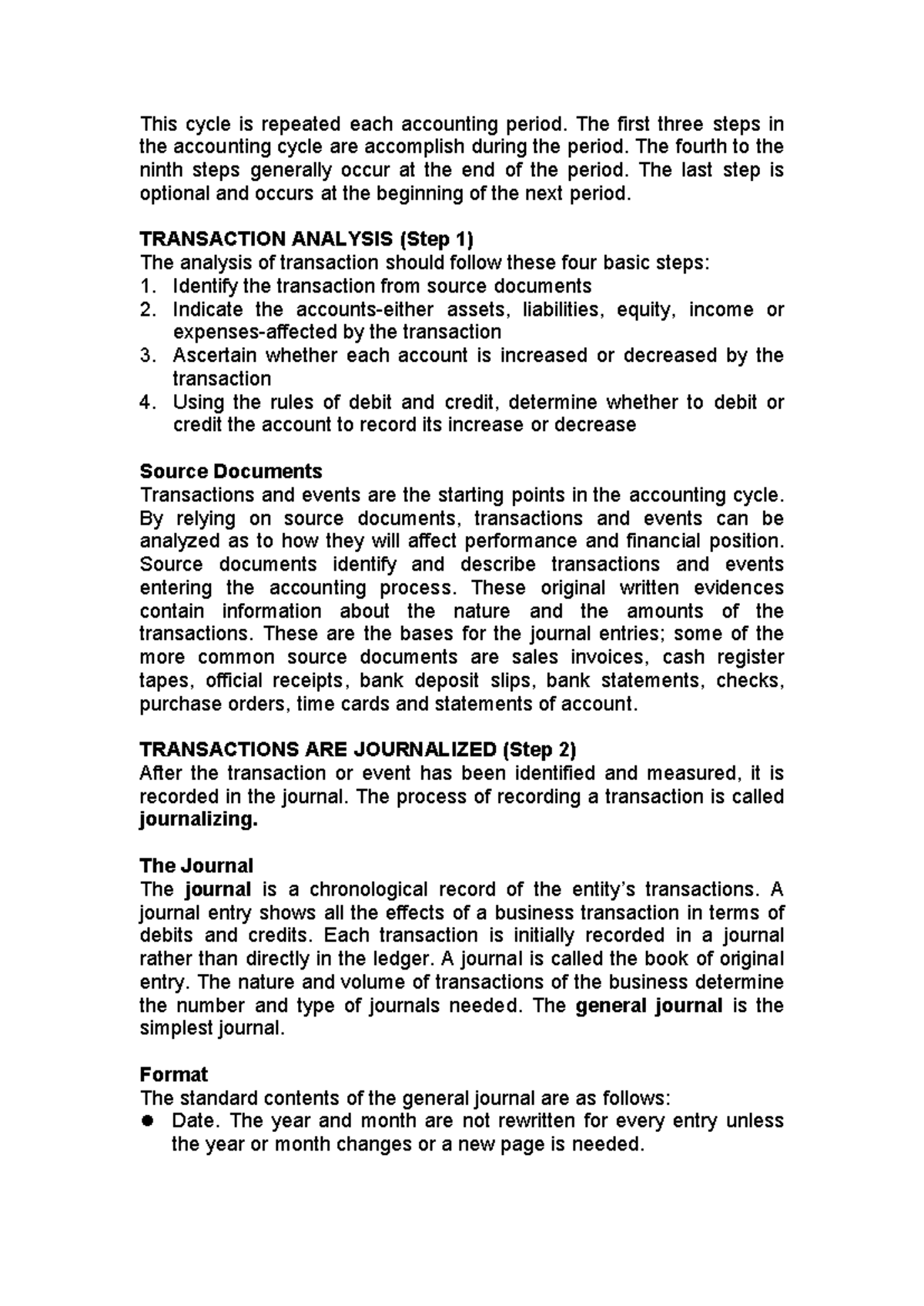 Transaction Cycles - This cycle is repeated each accounting period. The ...