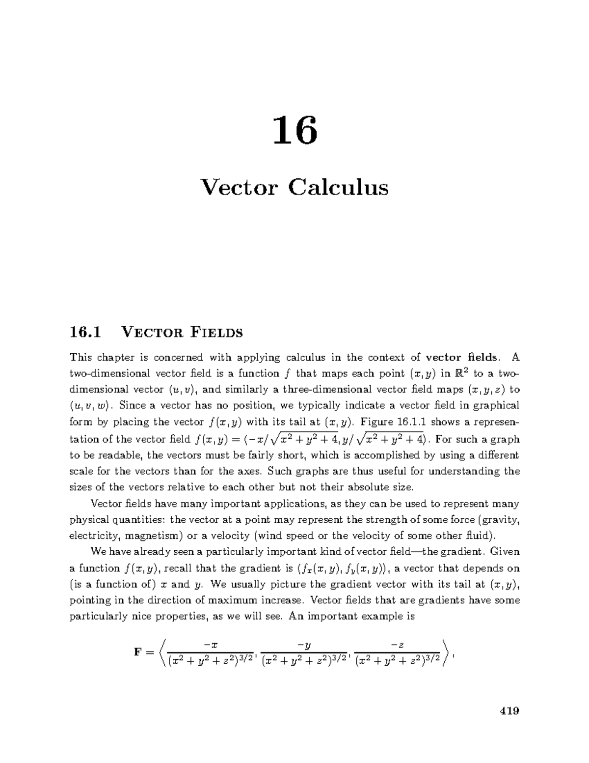 Multivariable 16 Vector Calculus - 16 Vector Calculus 16 Ve tor Fields This chapter is concerned ...