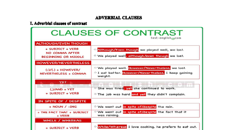 Adverbial Clauses: Contrast, Purpose, Reason, and Result - Studocu