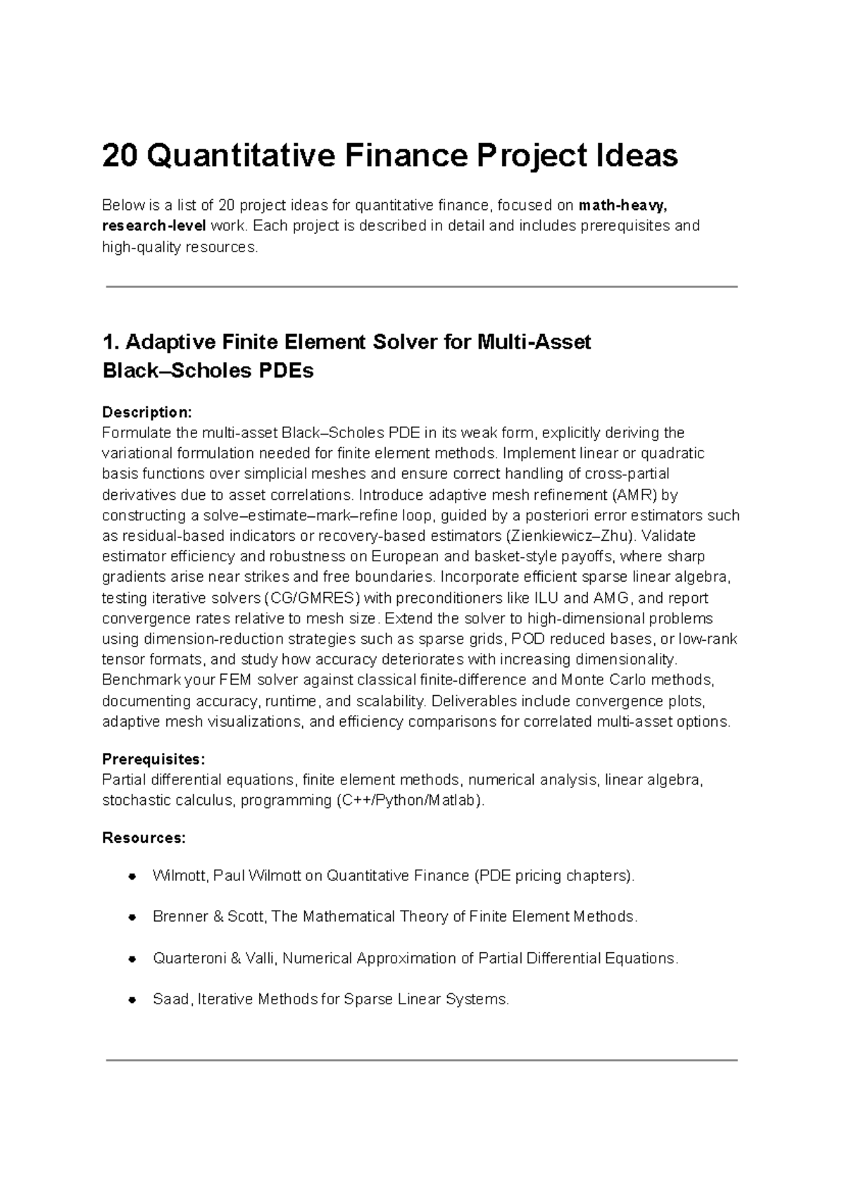 20 Math-Heavy Quantitative Finance Project Ideas for Resumes - Studocu