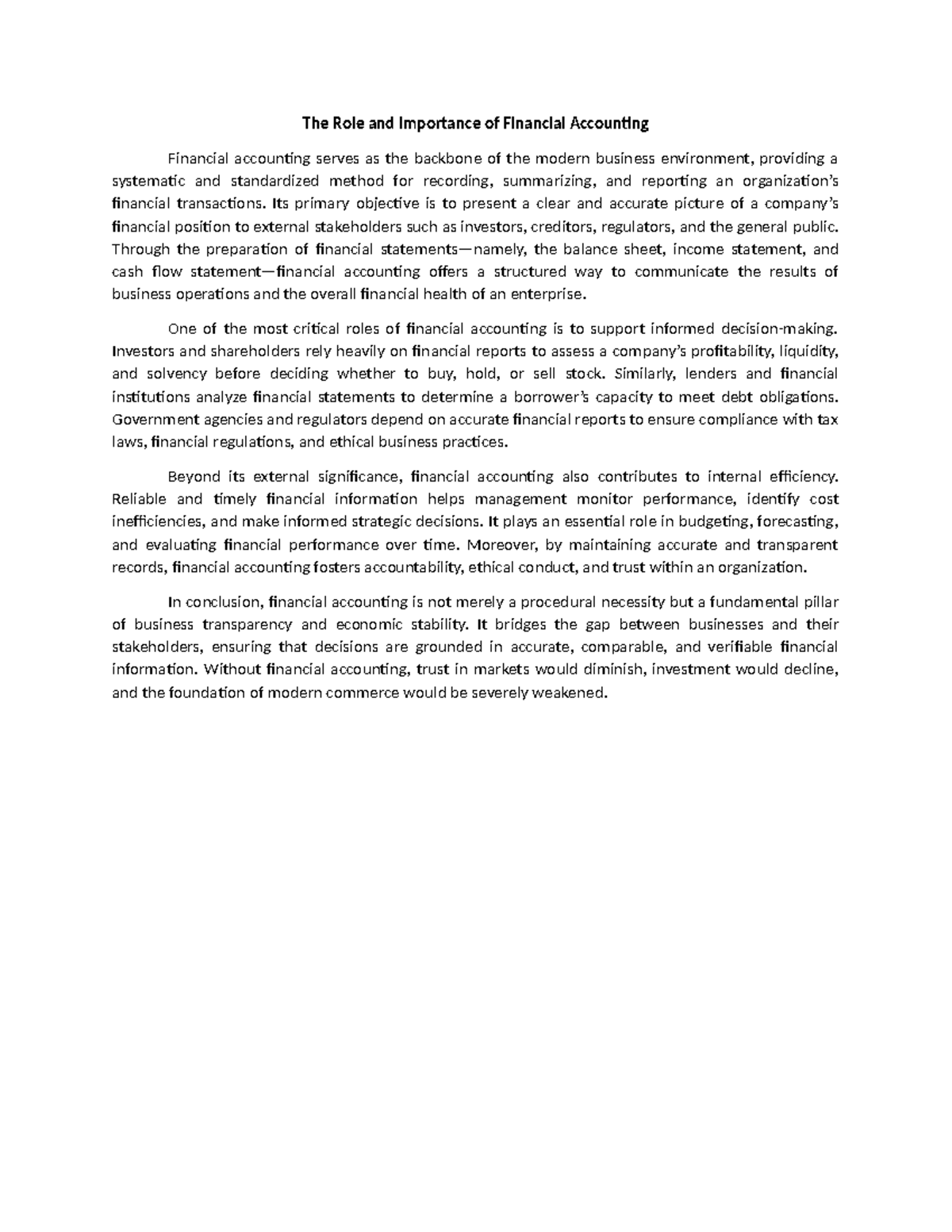 The Importance of Financial Accounting in Business Operations - Studocu