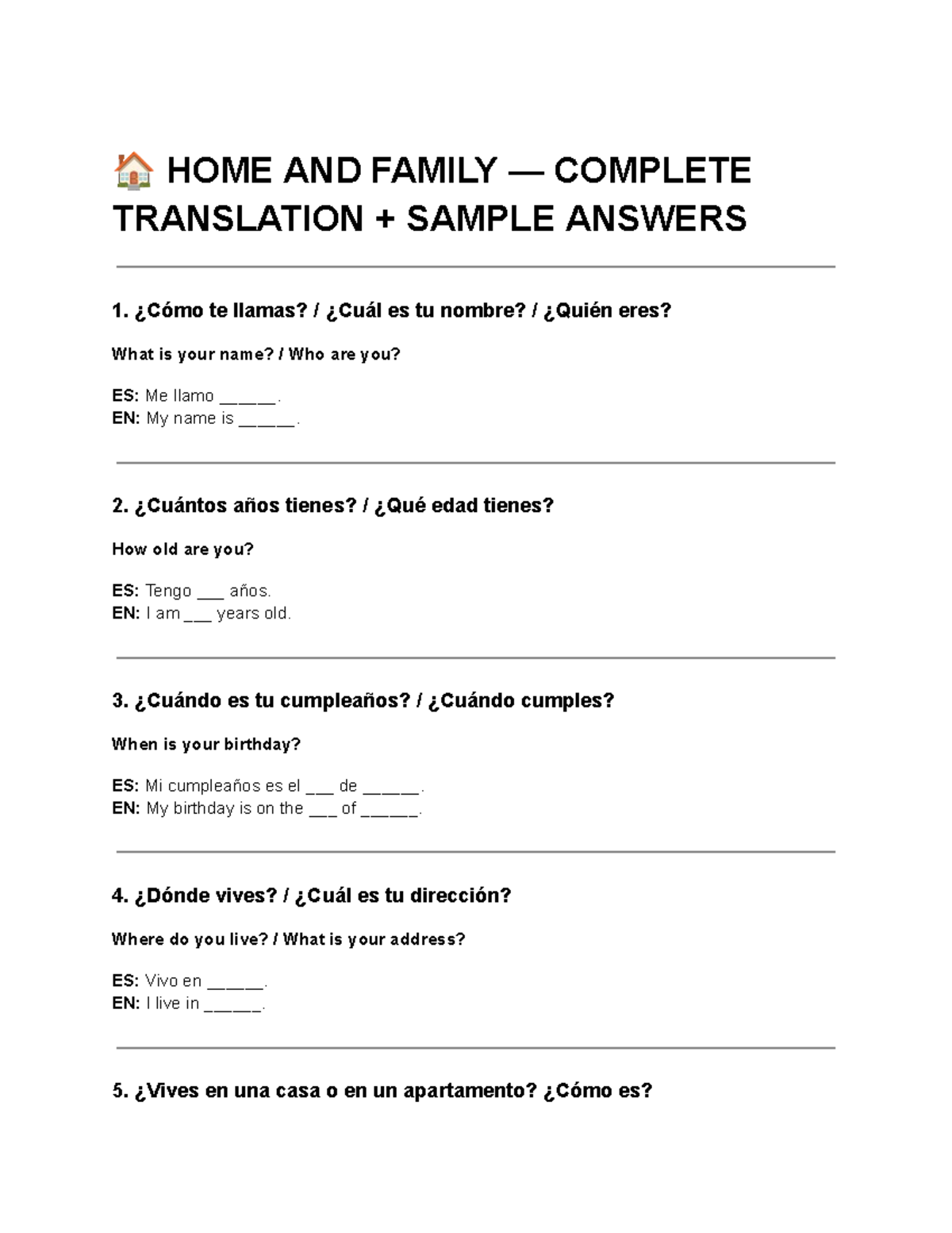 🏠 HOME AND FAMILY — COMPLETE TRANSLATION + SAMPLE ANSWERS (CSEC) - Studocu