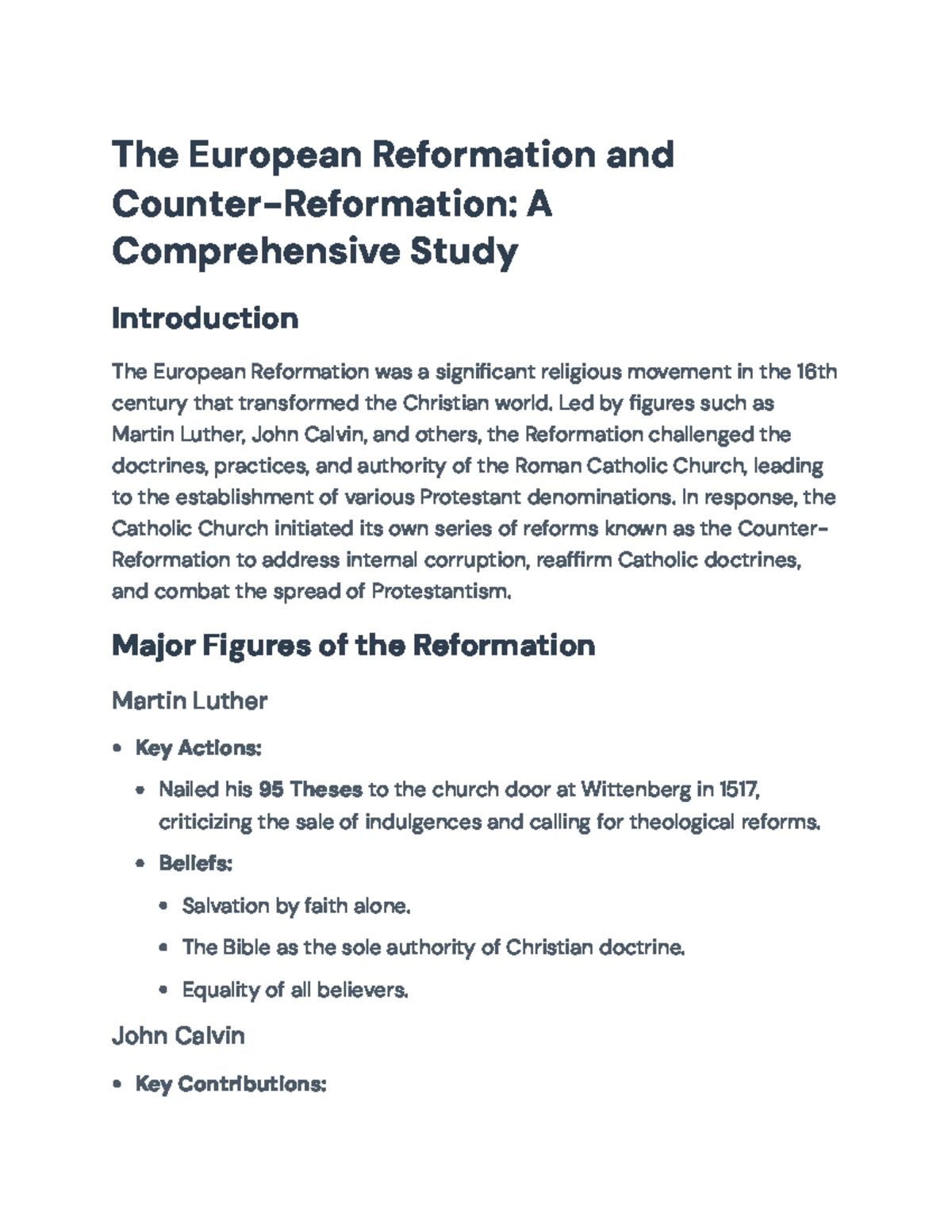 The European Reformation & Counter-Reformation: A Detailed Study - Studocu