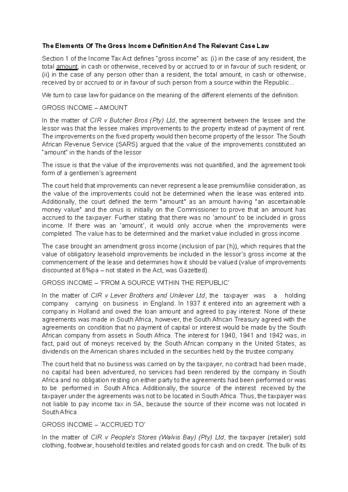 Elements of Gross Income Definition & Relevant Case Law Analysis - Studocu