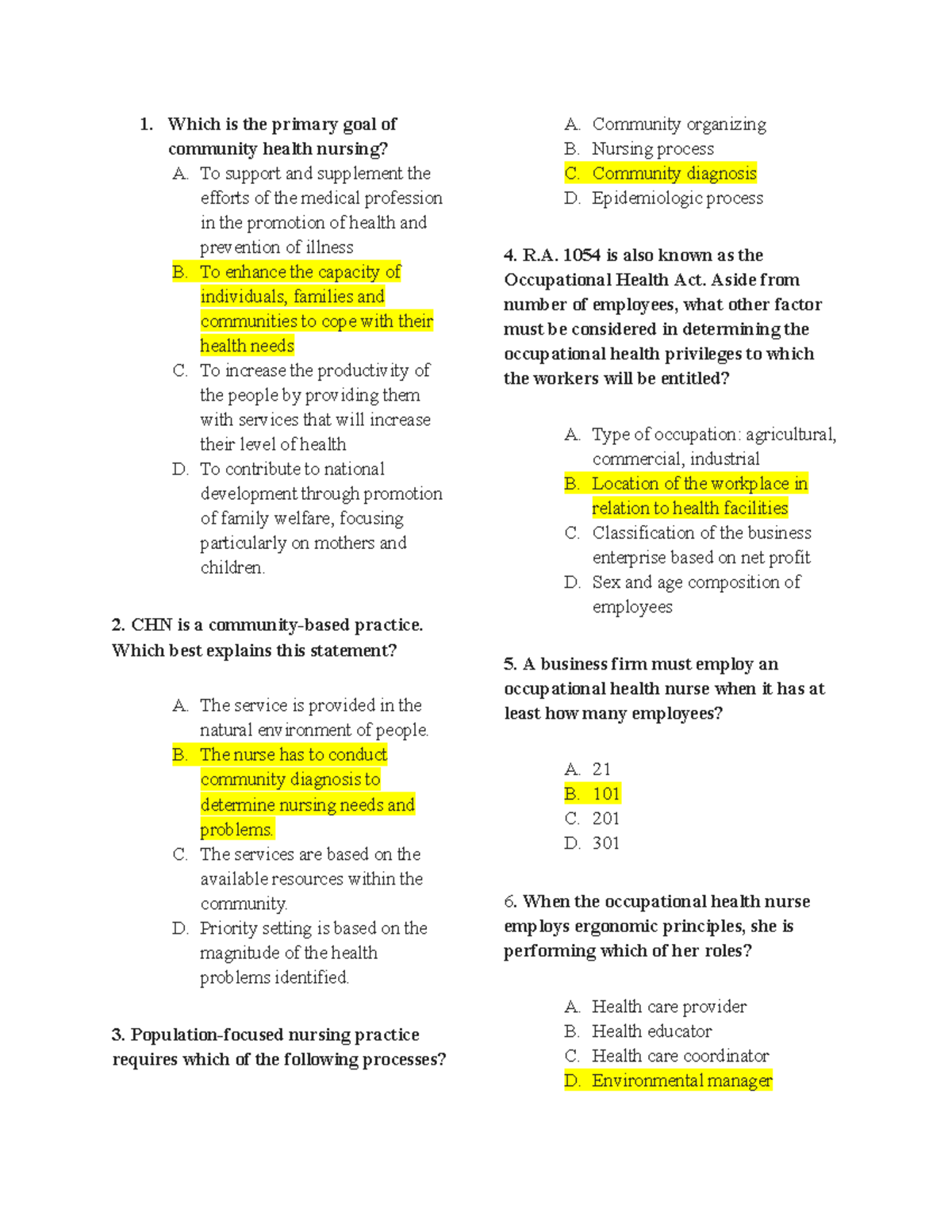 CHN Test banks - Notes - Which is the primary goal of community health ...
