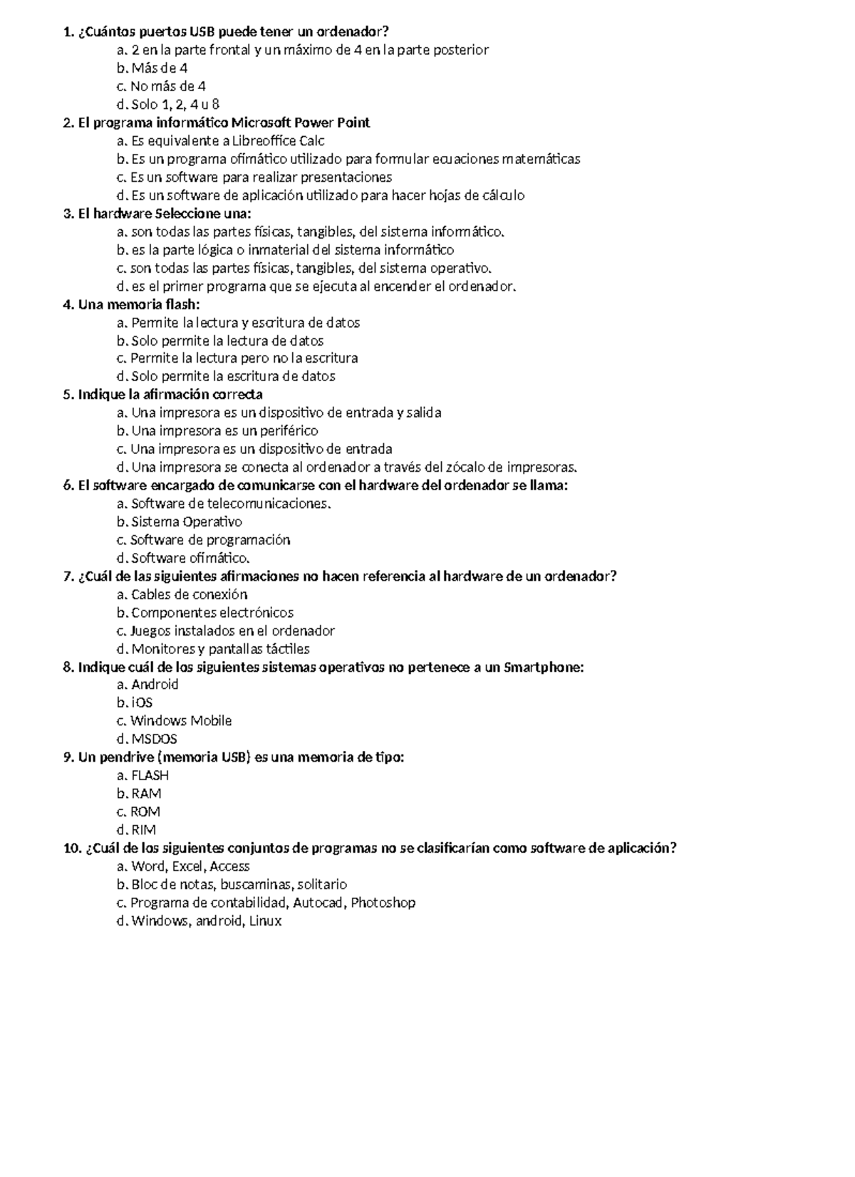 Informática Básica Test 1: Preguntas y Respuestas sobre Hardware y ...