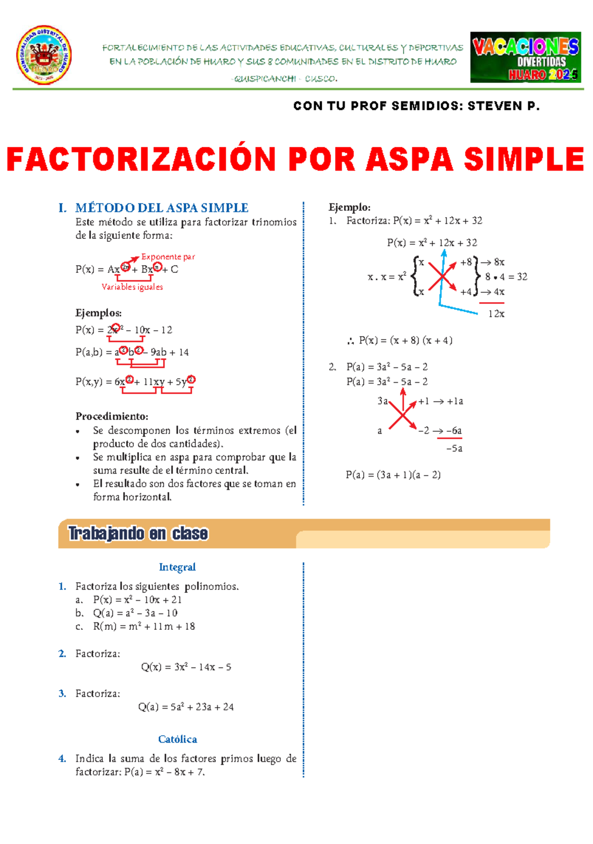 Factorización por Aspa Simple - Métodos y Ejemplos Prácticos - Studocu