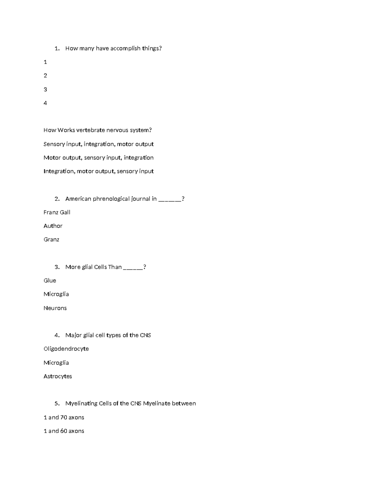 Neuroscience Quiz Notes: Key Concepts & Glial Cells - Studocu