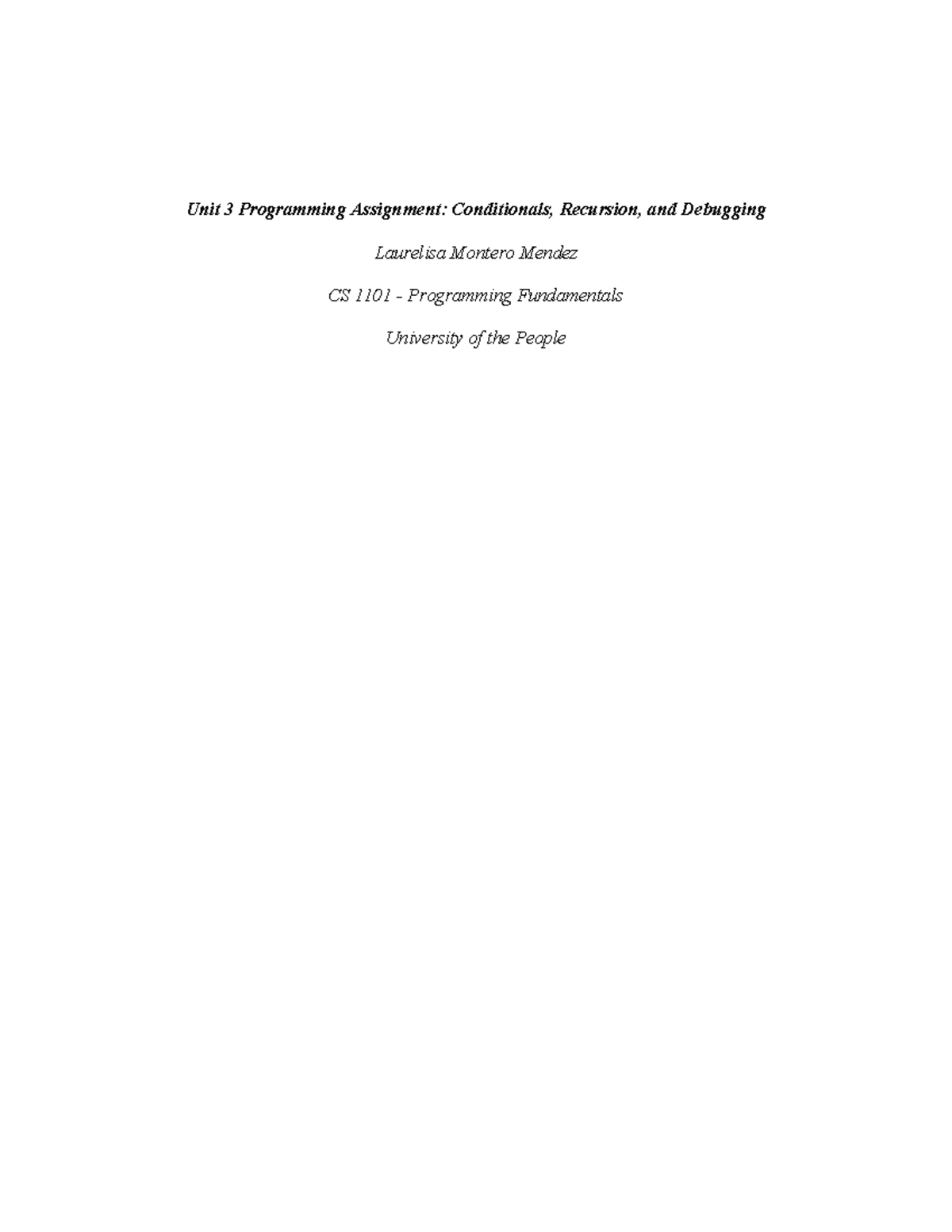 Unit 3 Programming Assignment: Recursion & Debugging in CS 1101 - Studocu