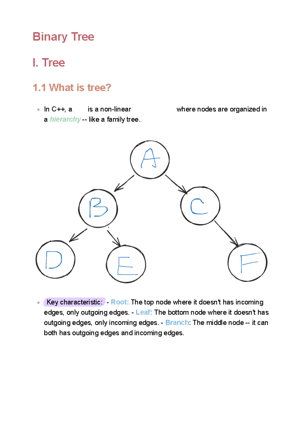 Binary Tree Basics: Structure, Implementation, and Traversal Techniques - Studocu