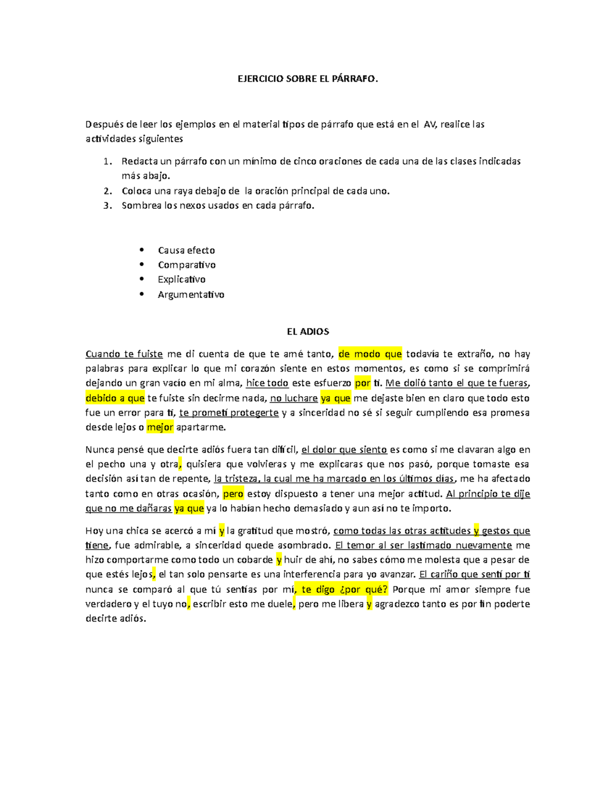 Ejercicio sobre el Párrafo: Redacción y Análisis de Oraciones - Studocu