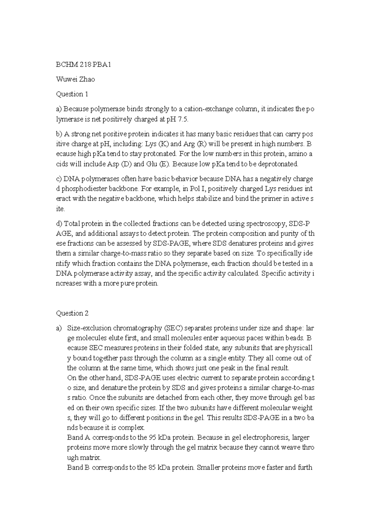 BCHM 218 PBA1 - DNA Polymerase Function and Mechanisms Analysis - Studocu