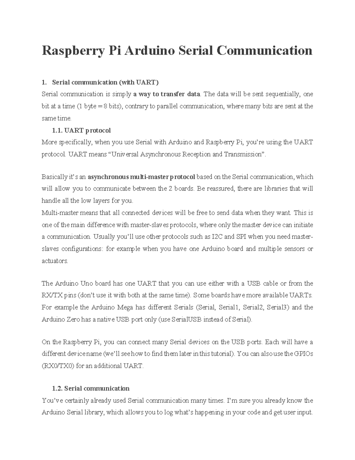 Raspberry Pi & Arduino: UART Serial Communication Guide - Studocu