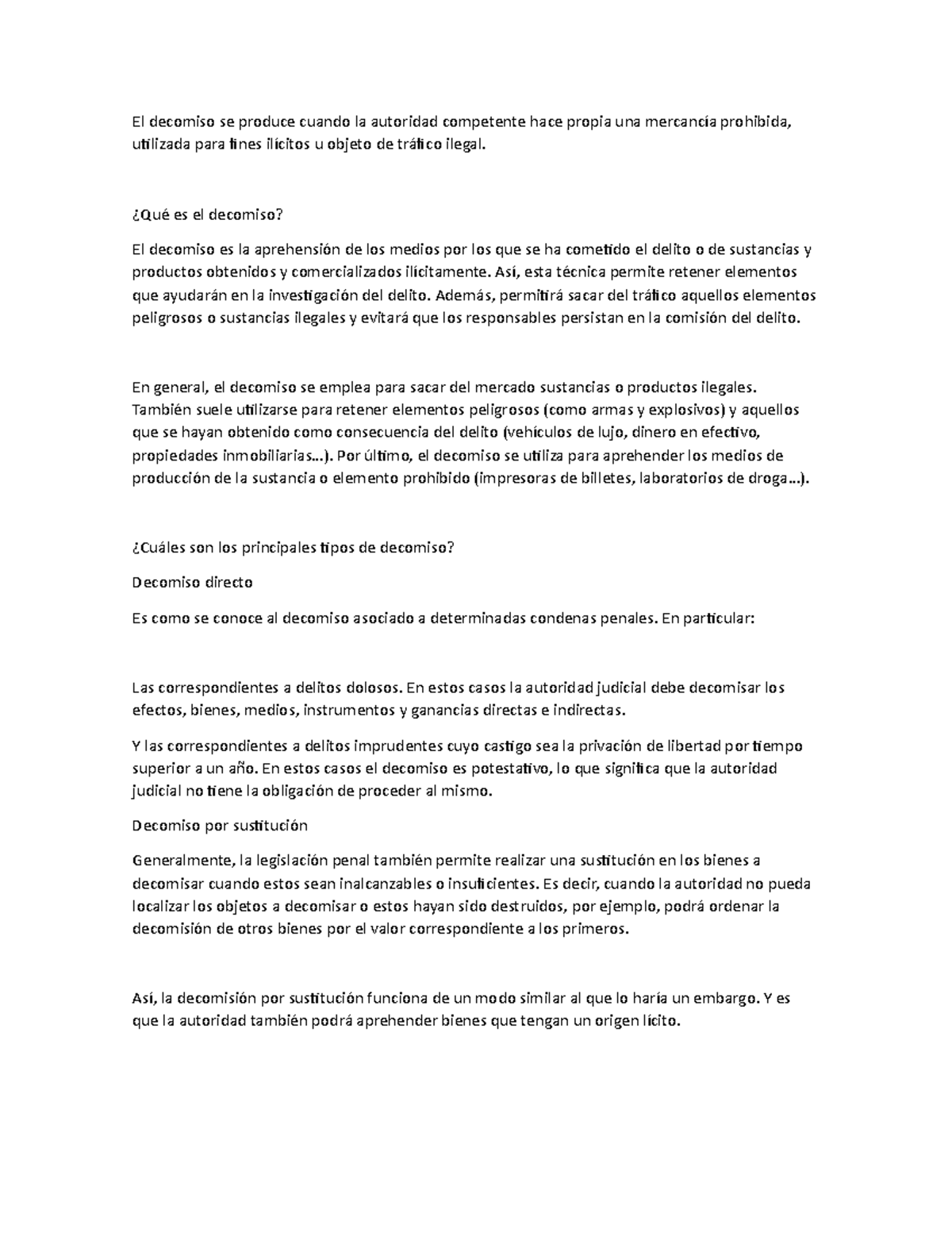 Decomiso: Definición y Tipos en el Contexto Legal - Studocu