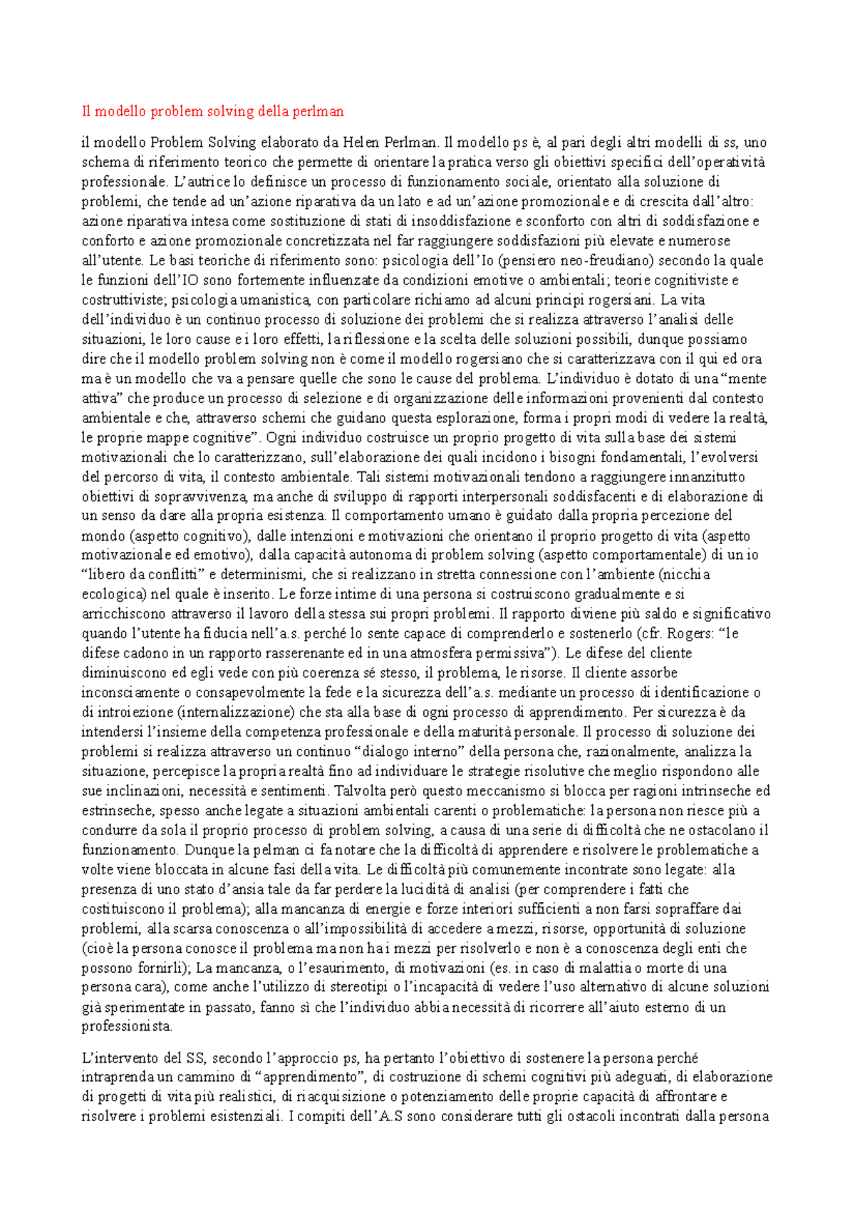 Il modello Problem Solving di Helen Perlman: Approfondimenti e ...