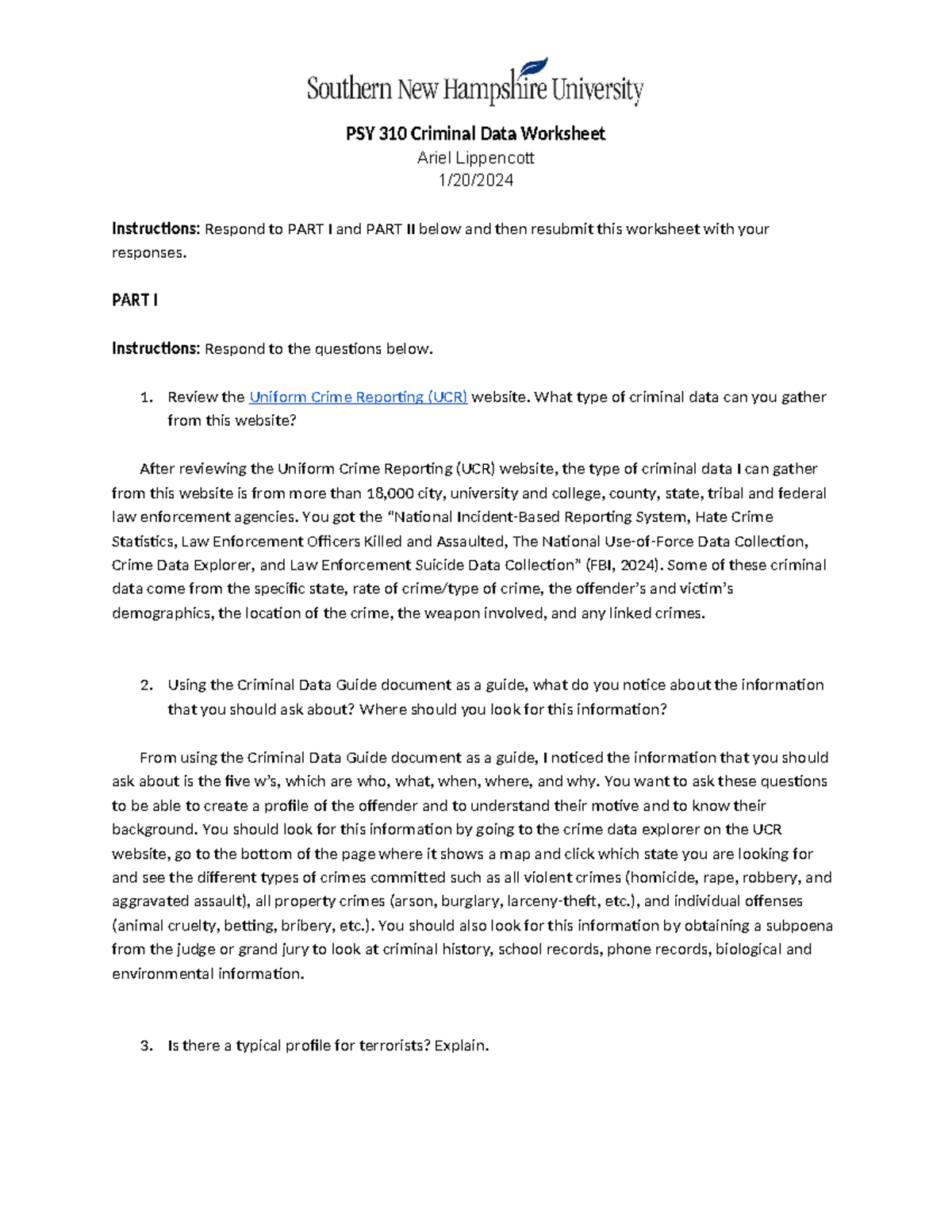 Psy310 criminal data worksheet - PSY 310 Criminal Data Worksheet Ariel ...