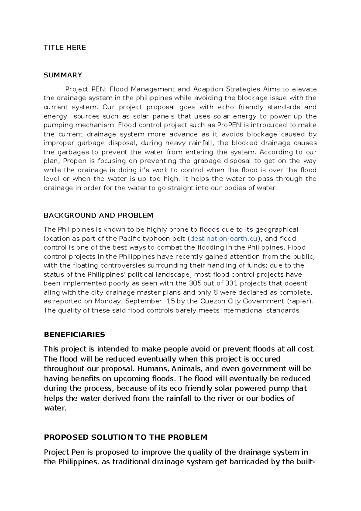 Project PEN: Flood Management & Eco-Friendly Solutions - Studocu