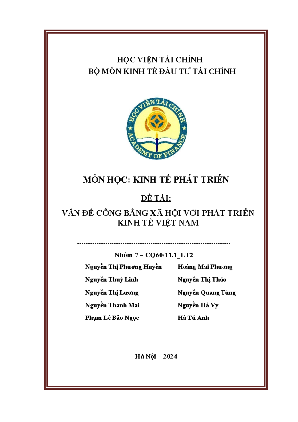 KTPT-NHÓM 7: Vấn Đề Công Bằng Xã Hội và Phát Triển Kinh Tế Việt Nam ...