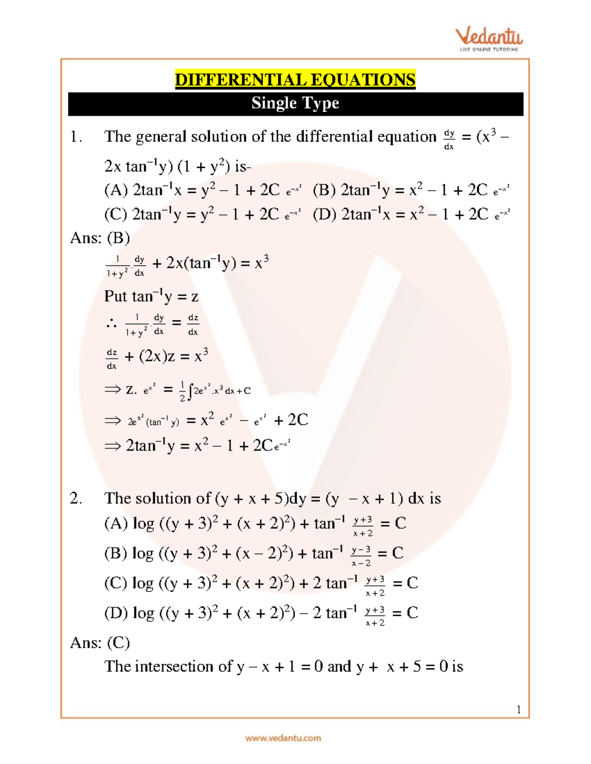 JEE Advanced Differential Equations: Key Questions and Solutions - Studocu