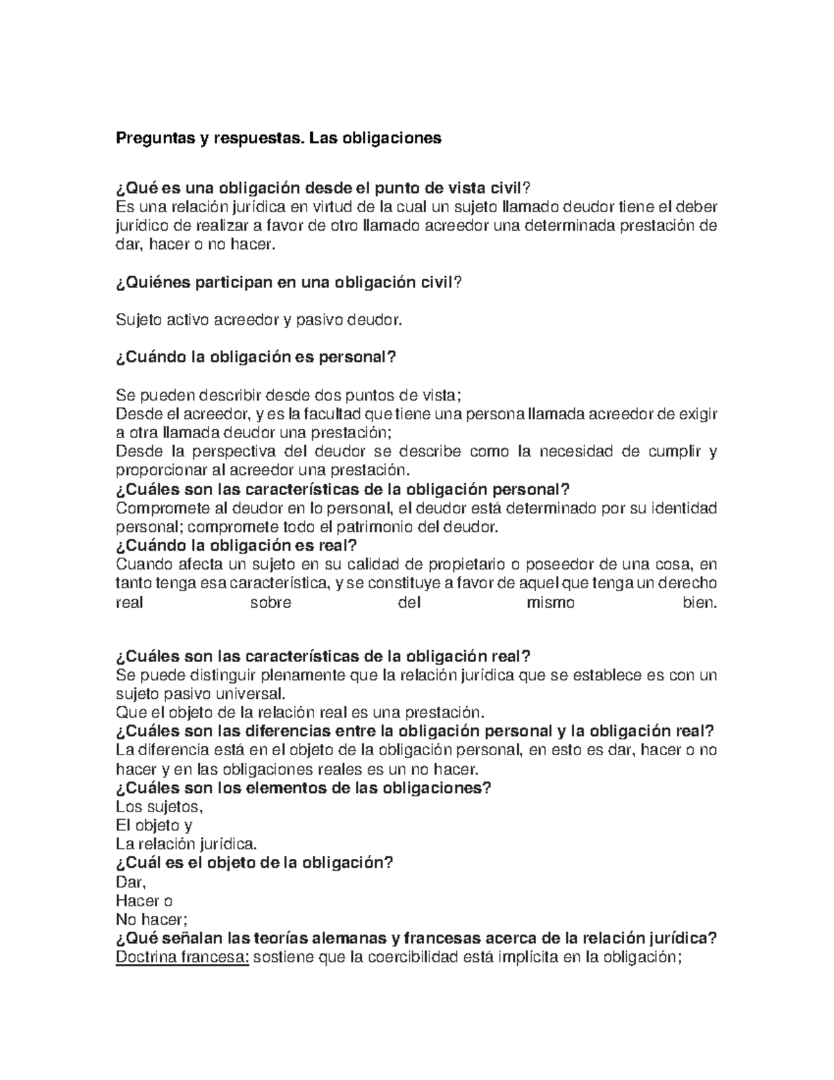 Obligaciones Civiles: Preguntas y Respuestas (Obligaciones 1) - Studocu