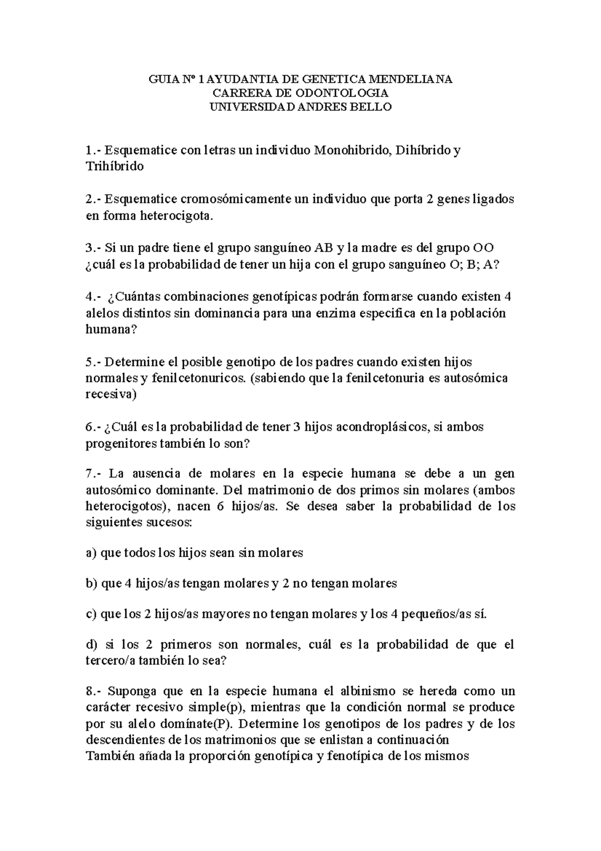 GUIA Nº 1 Ayudantia DE Genetica Mendeliana-1 - GUIA Nº 1 AYUDANTIA DE ...