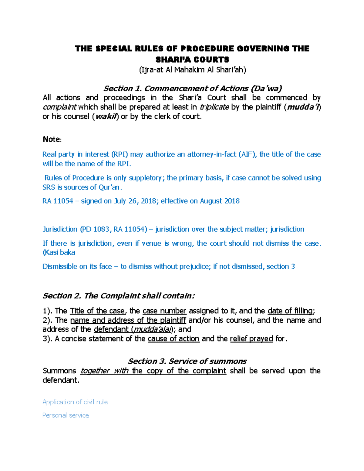 Special Rules of Procedure for Courts: Ijraat Bangsamoro Organic Law ...