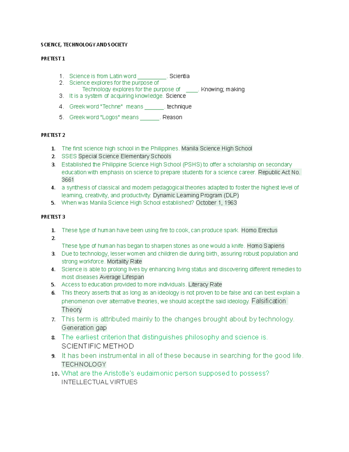 Science Technology and Society Pretest 1-3 Overview and Insights - Studocu