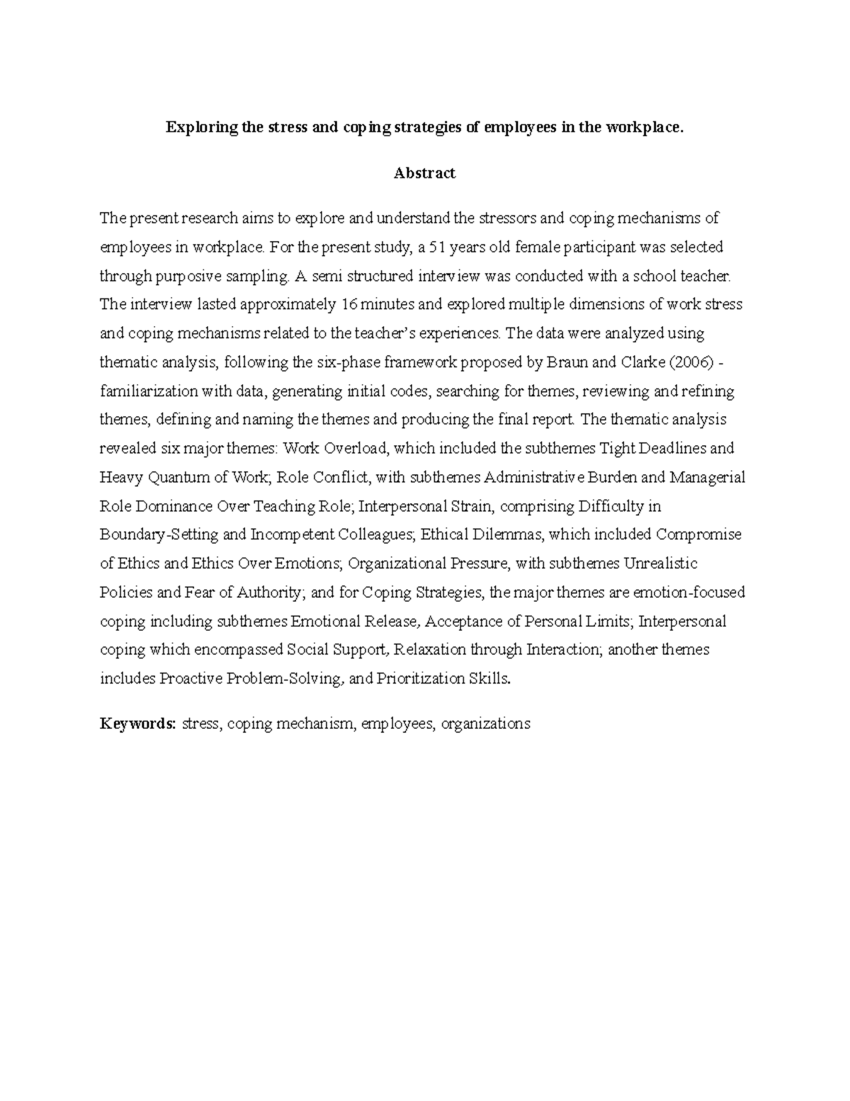 WORK - Final Report: Stress and Coping Strategies in the Workplace ...
