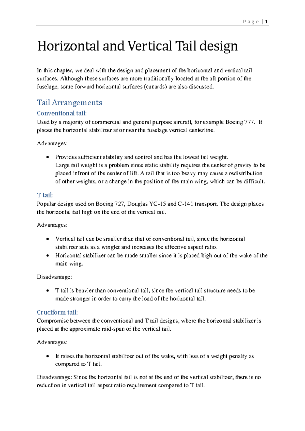 Design Principles for Horizontal and Vertical Tails in Aircraft - Studocu
