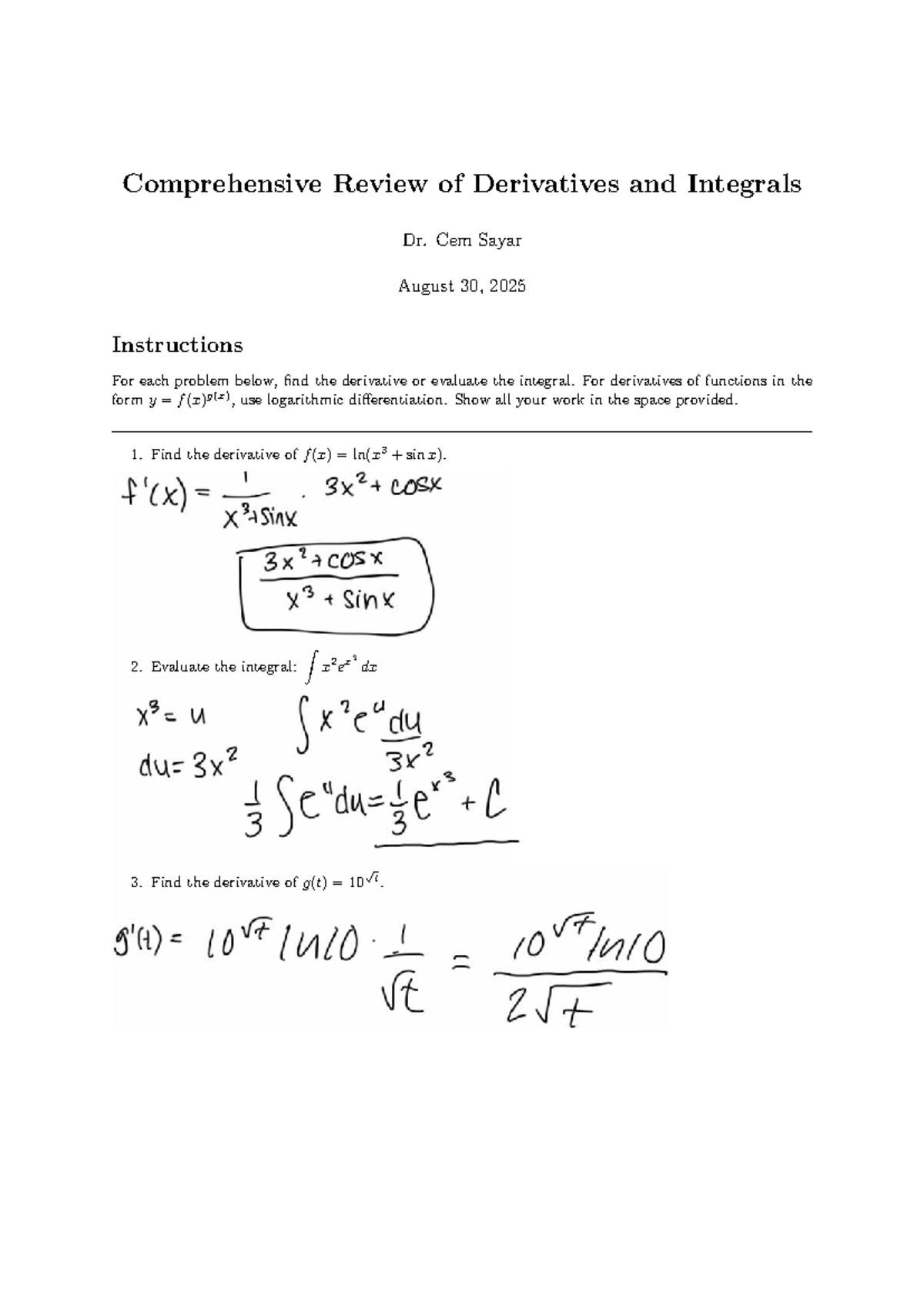 Comprehensive Review of Derivatives and Integrals - MATH 525 - Studocu