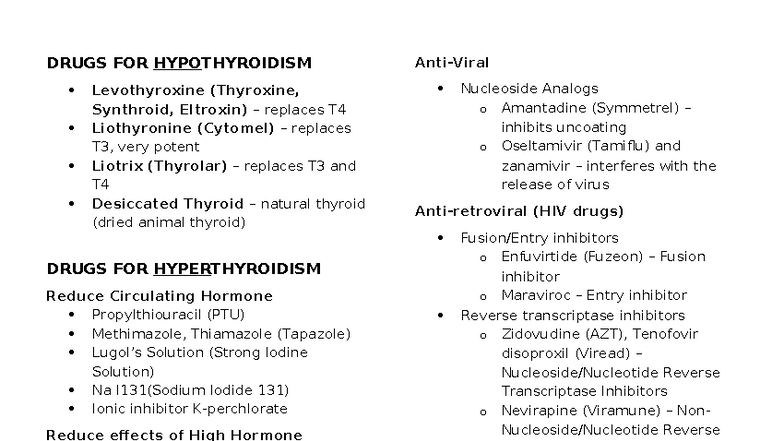 Drugs for Test 2: Hypothyroidism, Hyperthyroidism, and Antimicrobials ...