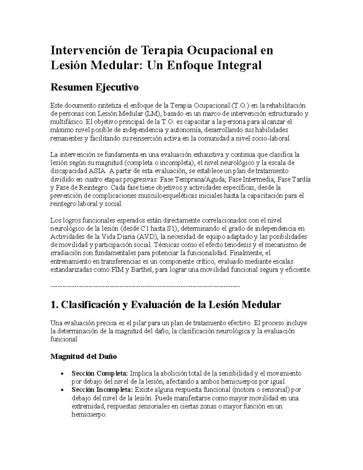 Intervención de T.O. en Lesión Medular: Resumen Ejecutivo y Estrategias ...