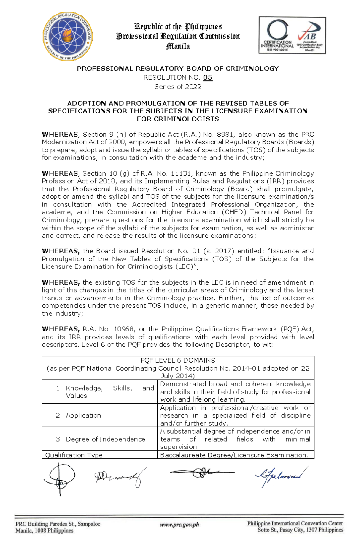 2022-published TOS - TOS FOR CLE 2022 - Republic of the Philippines ...