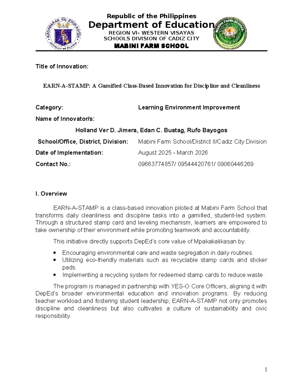 Gamified Cleanliness & Discipline Program for Grade 9 (SY 2025-2026 ...
