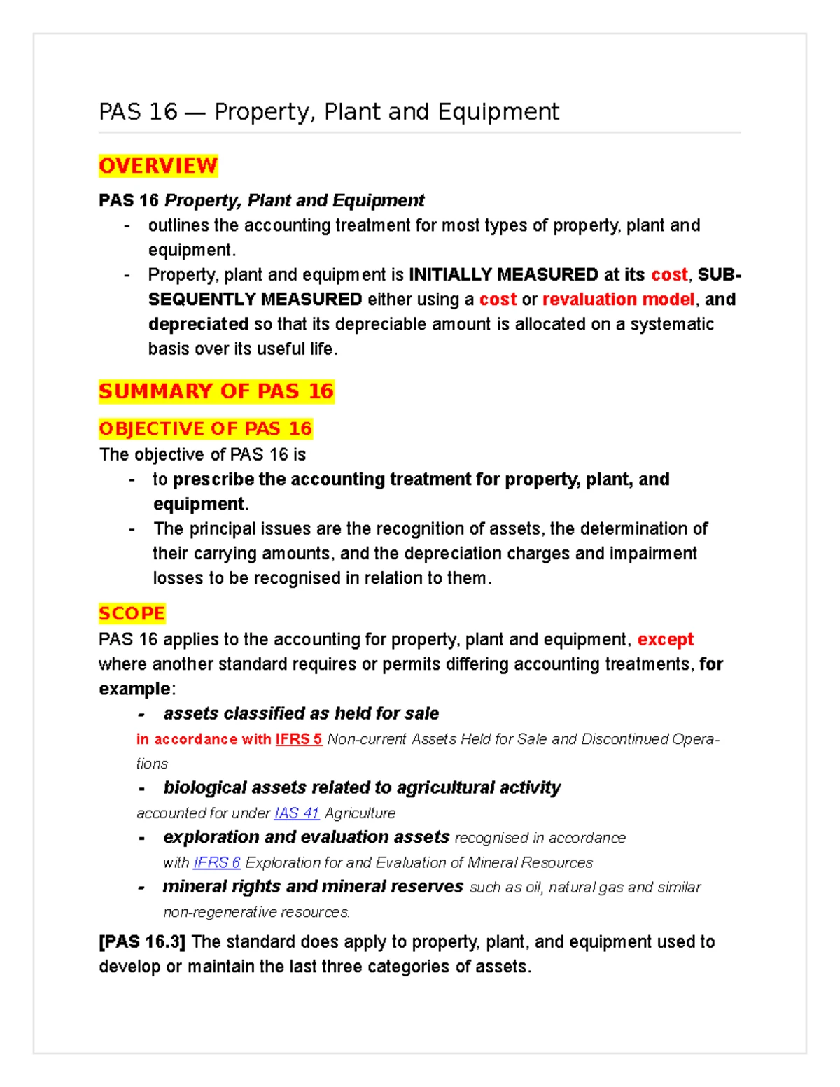 PAS 16- PPE (Conceptual Framework and Accounting Standards) - PAS 16 ...