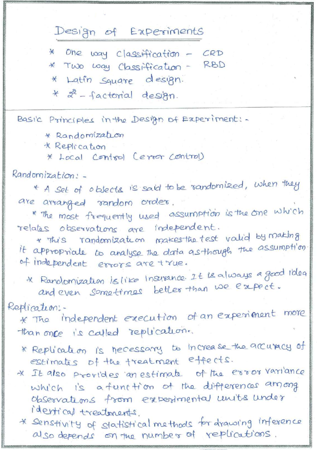 Analysis of variance - Design of Experiments one way classification CRD Two way Classification ...
