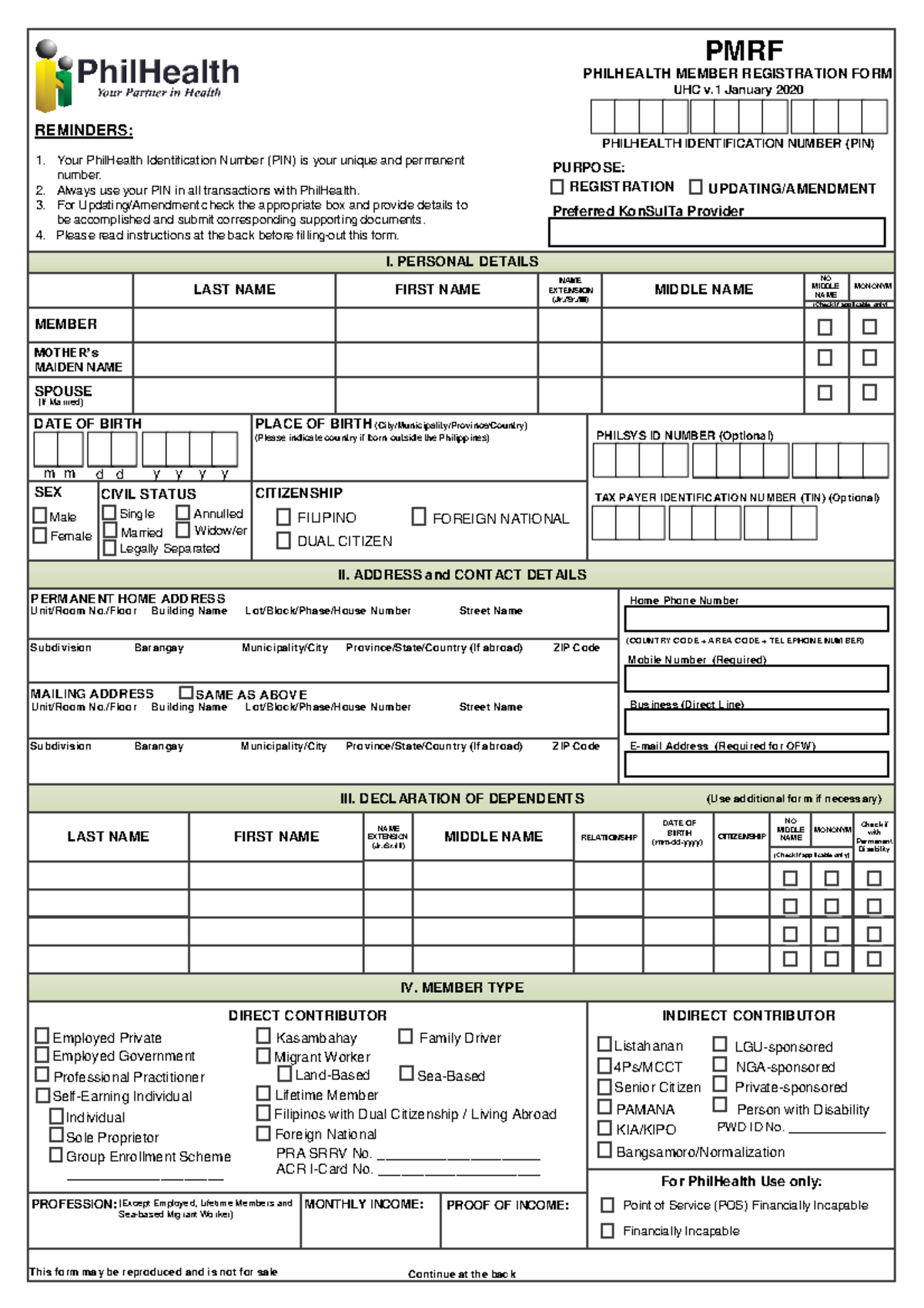 Philhealth Member Registration Form - PMRF Document 012020 - Studocu