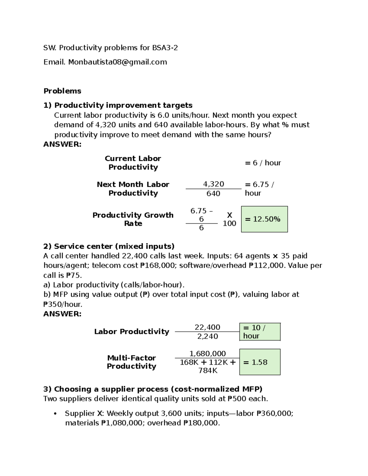 SW. Productivity Problems Analysis for 2025 - Studocu
