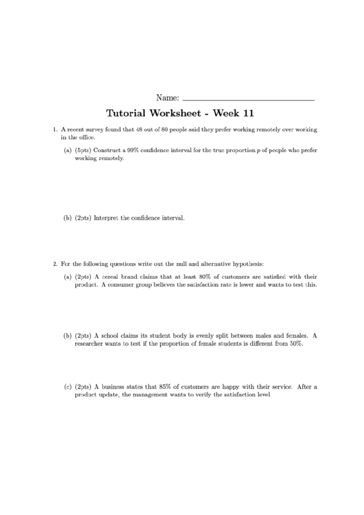 Statistical Analysis Tutorial Worksheet Week 11 - Studocu