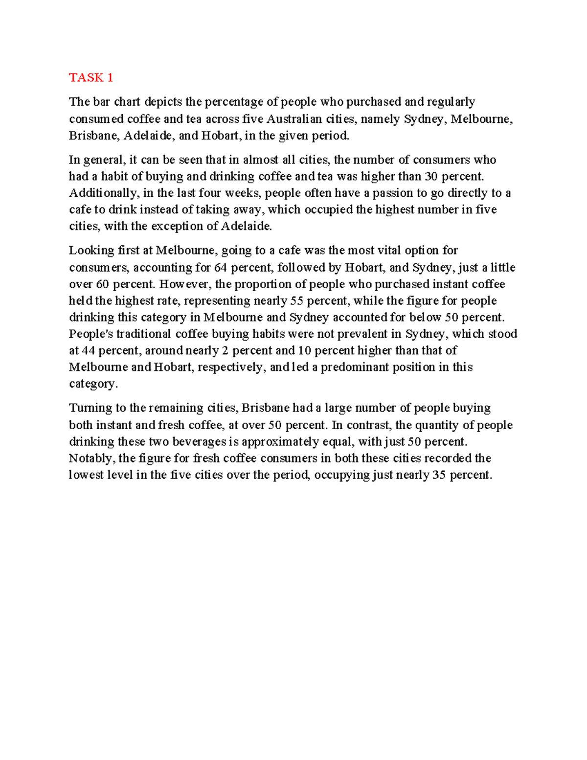 TASK 1: Coffee and Tea Consumption Trends in 5 Australian Cities - Studocu